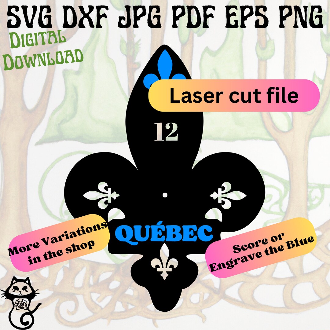 Quebec Style Laser Cut Clock Svg, June 24 Quebec Clock Svg, St Jean Day ...