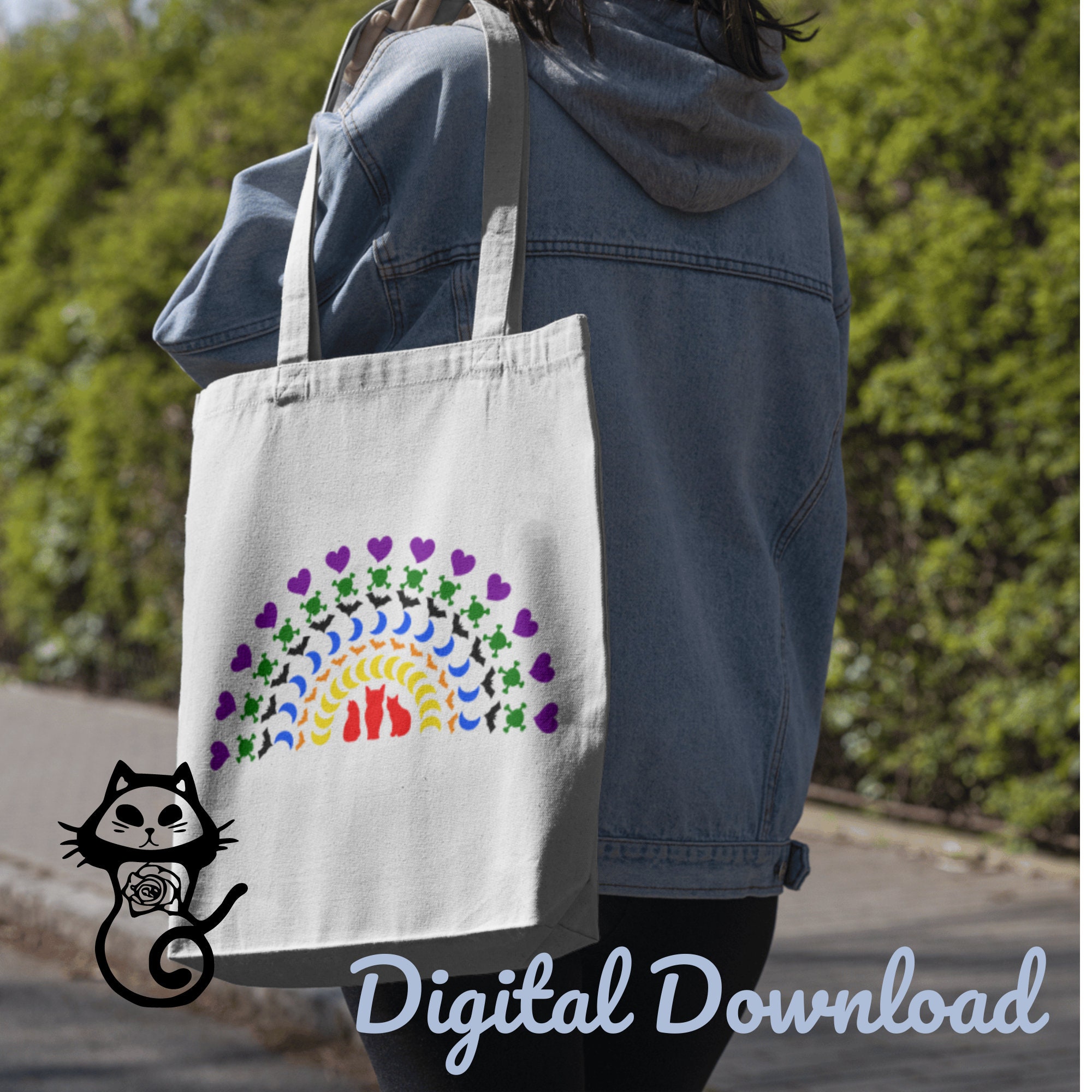 Goth Pride Rainbow Svg, Goth Rainbow SVG, Love Svg, Bats Svg, Cat SVG ...