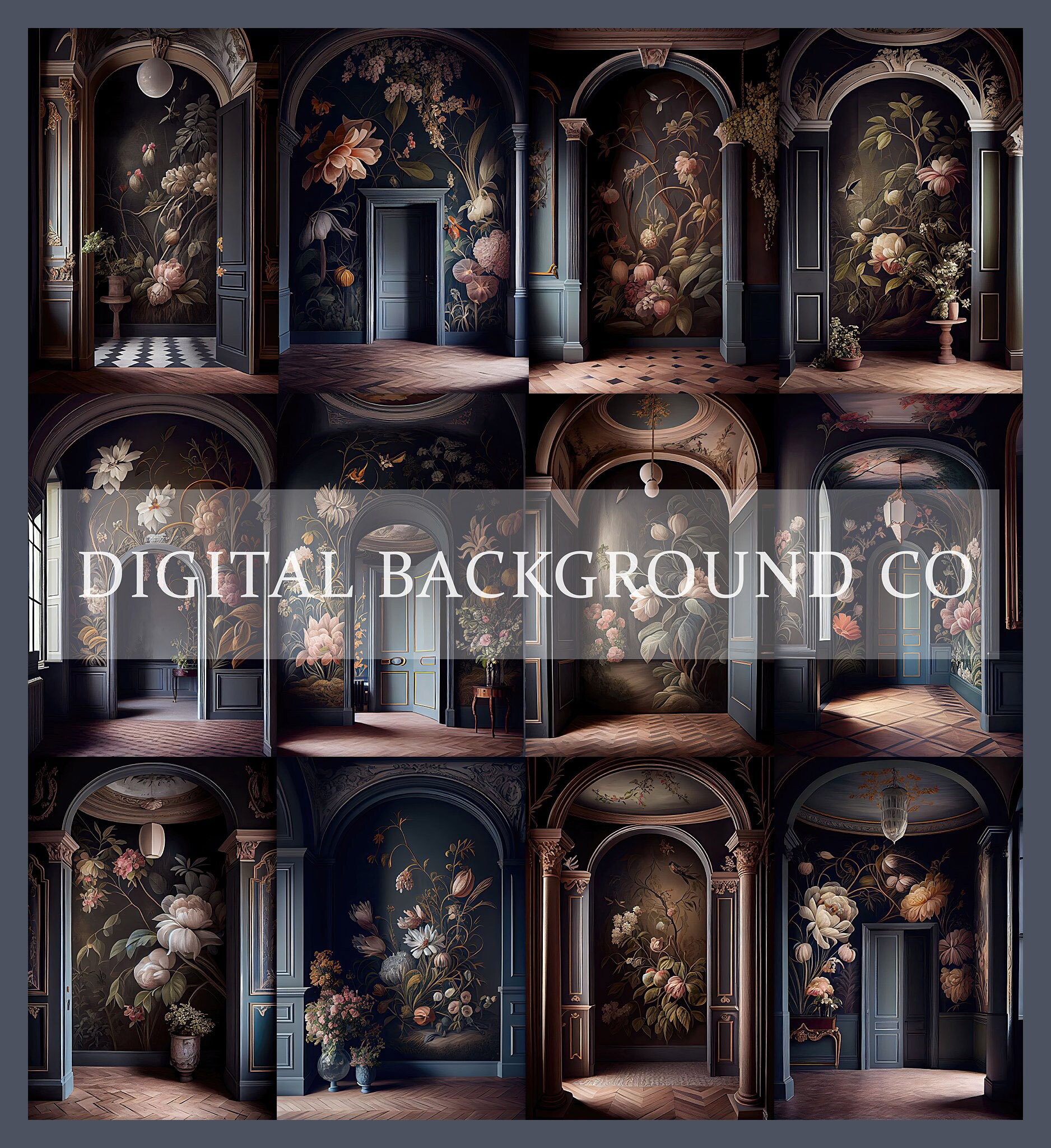 Elegant Floral Room Digital Background, Fine Art Digital Backdrop ...