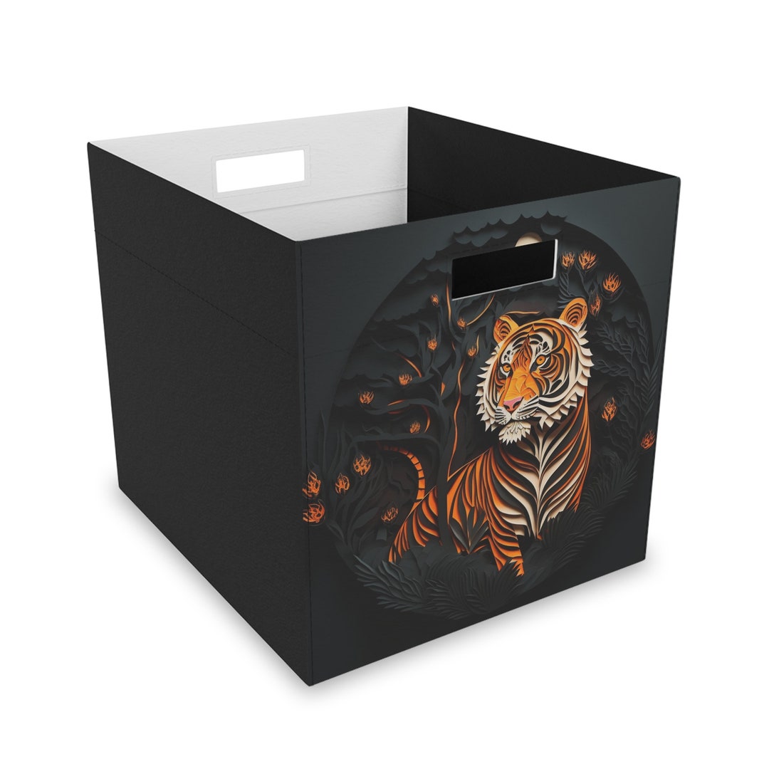 Decorative Black Felt Storage Box With Quilled Tiger Design Elegant ...