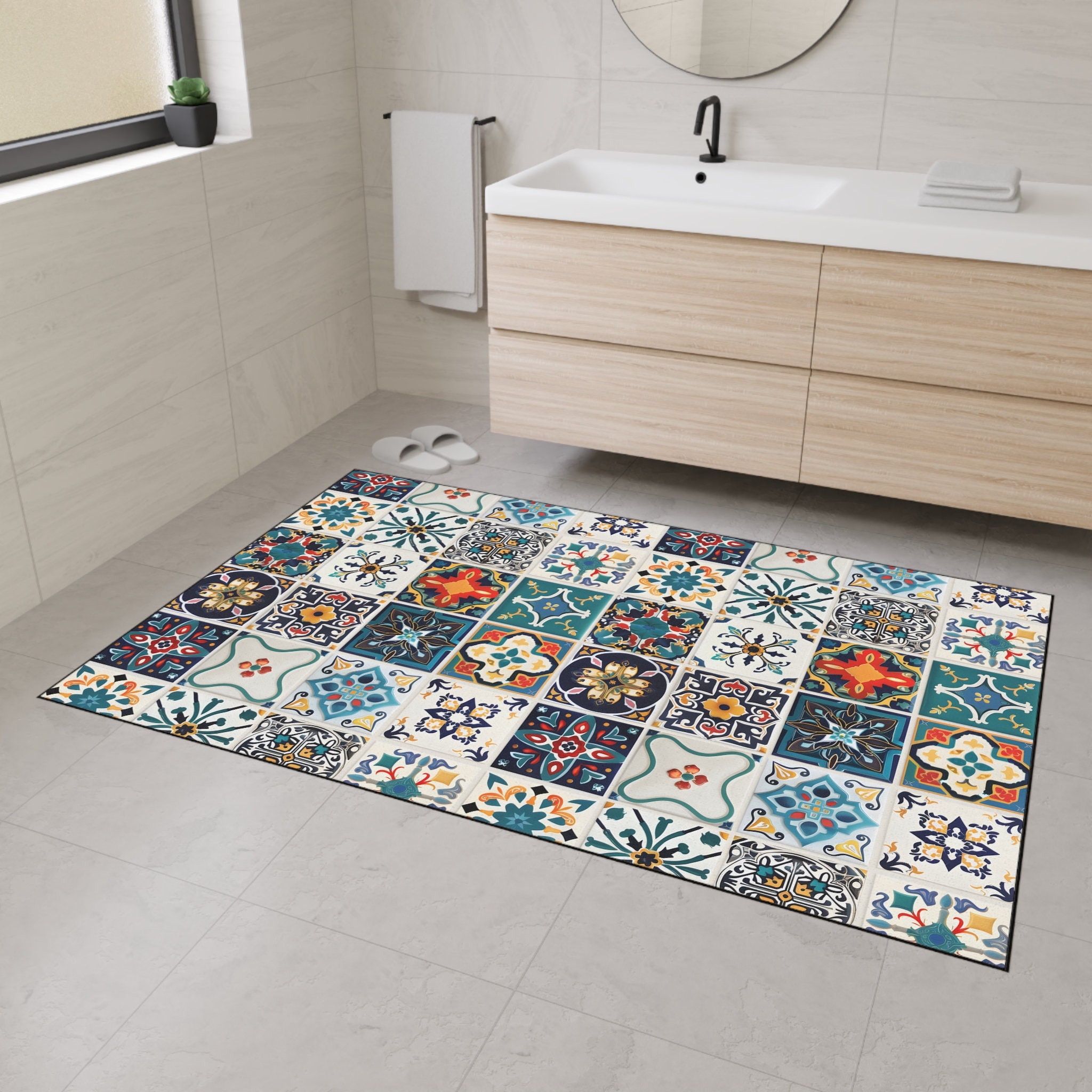 Vibrant Mosaic Tile Pattern Floor Mat - Non-slip Rubber Backing - Home ...
