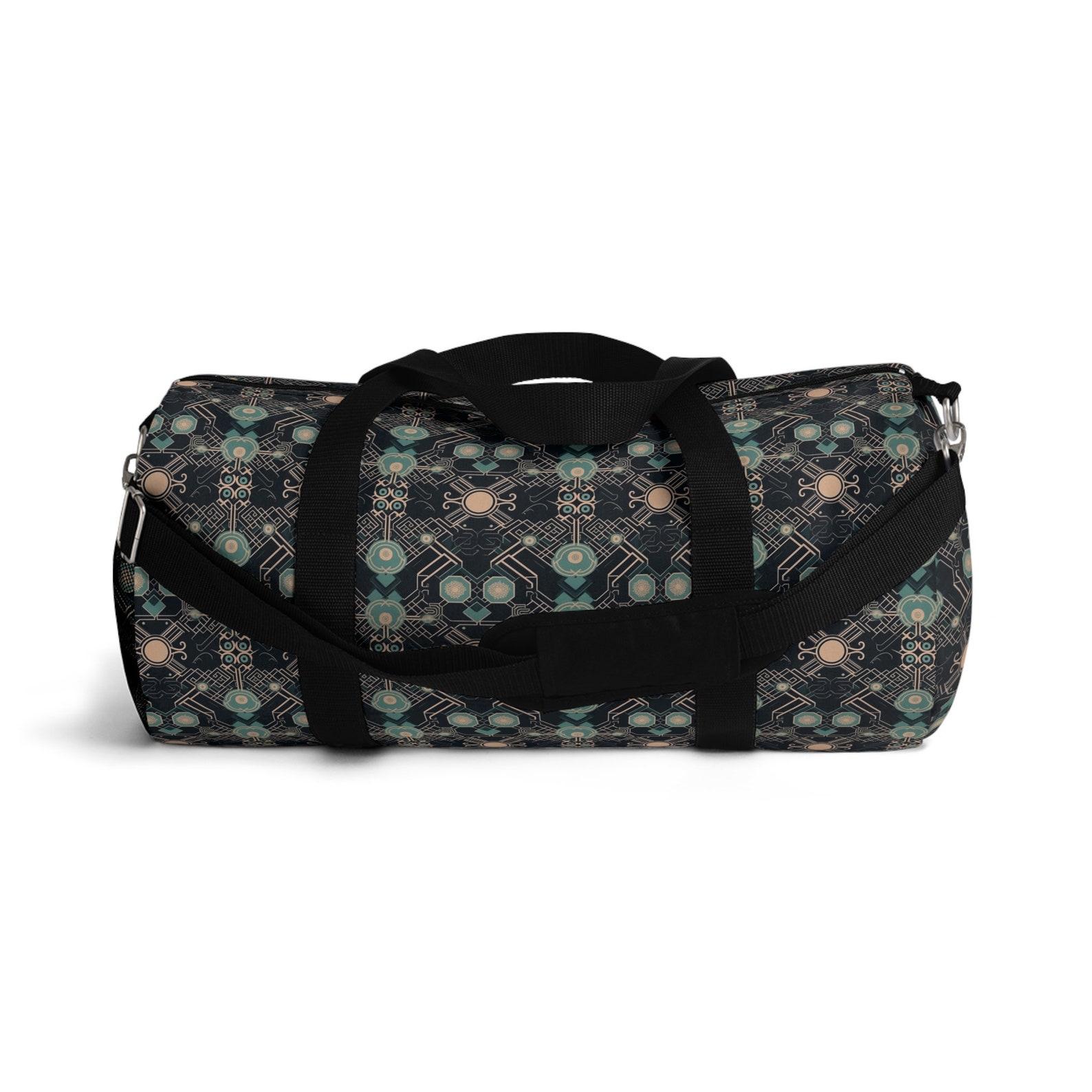 80s Retro Geometric Duffel Bag in Teal & Black – Gym, Travel, Carry-on ...