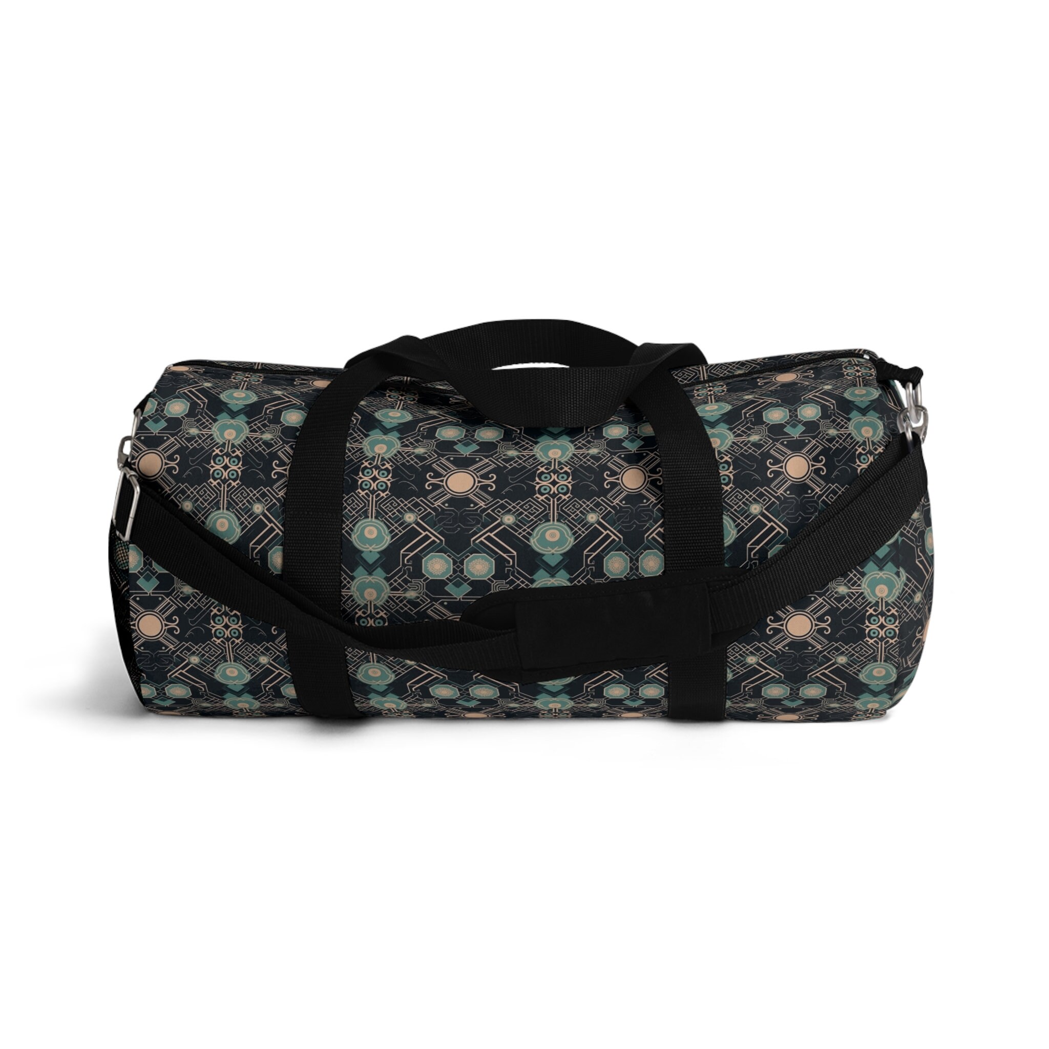 80s Retro Geometric Duffel Bag in Teal & Black – Gym, Travel, Carry-on ...