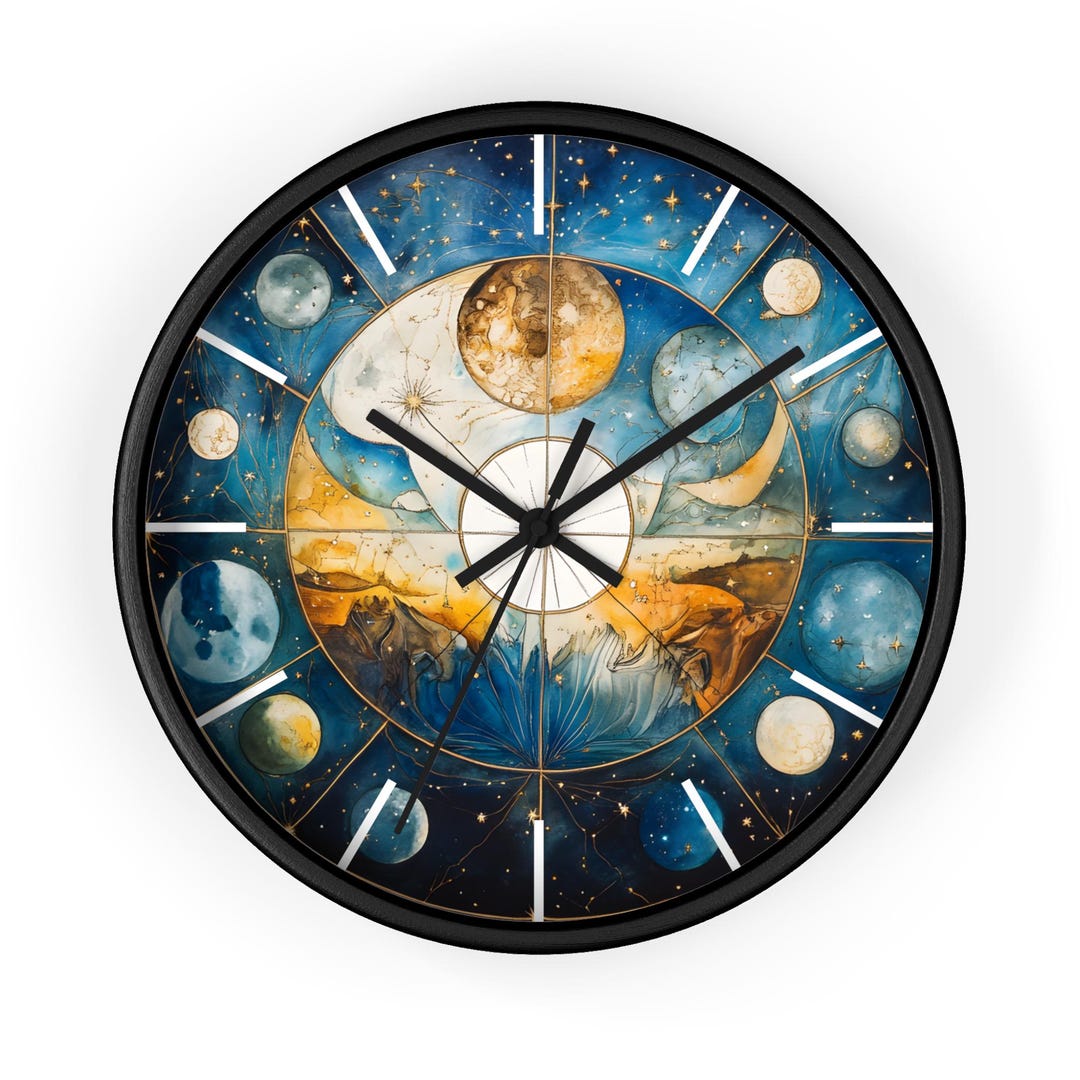 Celestial Theme Wall Clock - 10 Inch Round Silent Timepiece | Blue ...