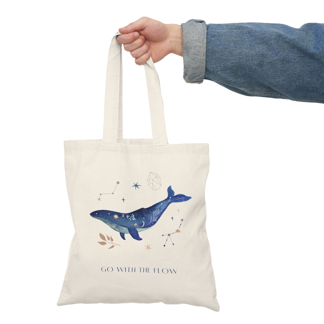 Go With the Flow Whale Tote Bag Eco-friendly Natural Cotton Canvas ...