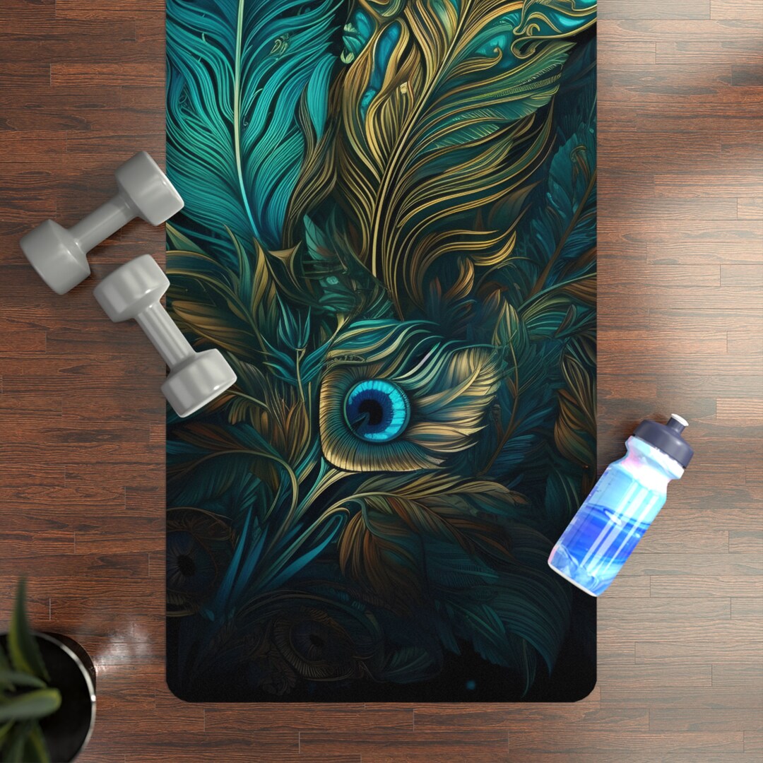 Elegant Peacock Feather Patterned Yoga Mat Eco-friendly Rubber Non-slip ...