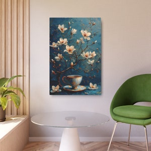 Elegant Magnolia & Tea Cup Metal Wall Art - Baroque Inspired Luxury ...