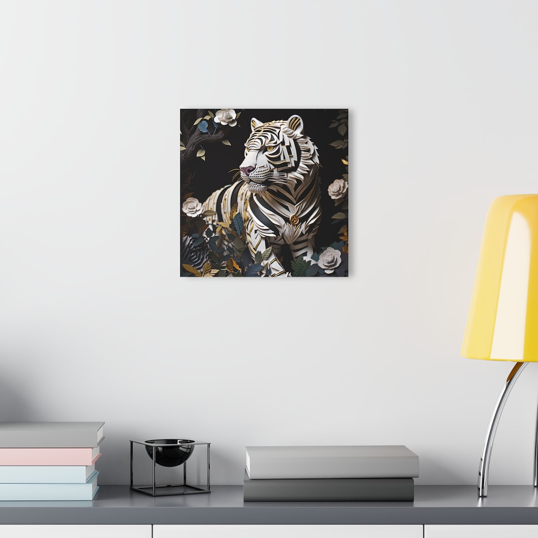 Geometric White Tiger Wall Art: Modern Acrylic Jungle Decor - Etsy