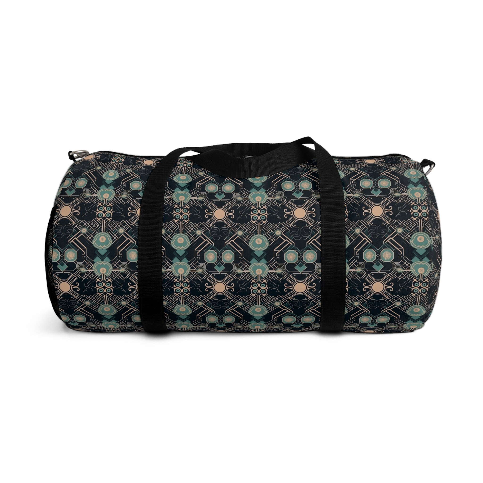80s Retro Geometric Duffel Bag in Teal & Black – Gym, Travel, Carry-on ...