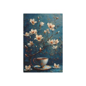 Elegant Magnolia & Tea Cup Metal Wall Art - Baroque Inspired Luxury ...