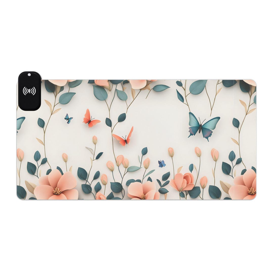 Floral Wireless Charging Gaming Mouse Pad With RGB Lighting – Stylish ...