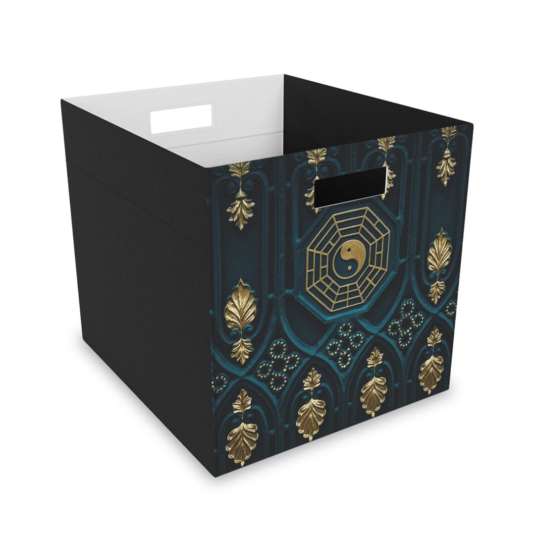 Elegant Baroque Felt Storage Bin With Yin Yang Design – Gold Accent ...