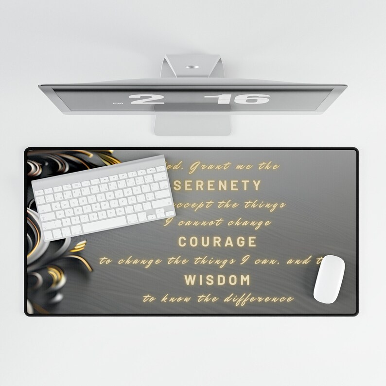Serenity Prayer Desk Mat, Black and Gold Non Slip Extended Mouse Pad 31 ...