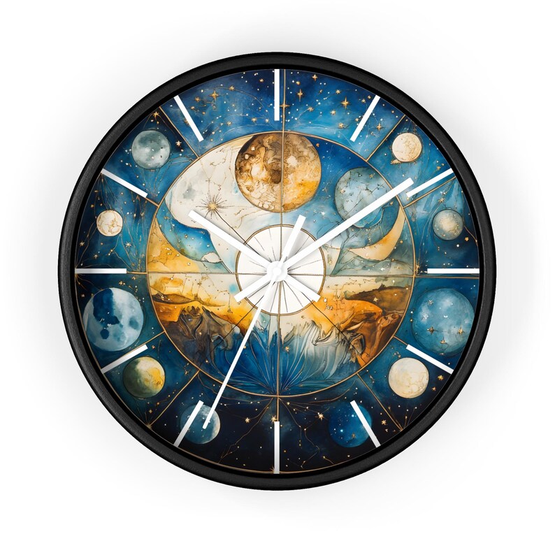Celestial Theme Wall Clock - 10 Inch Round Silent Timepiece | Blue ...