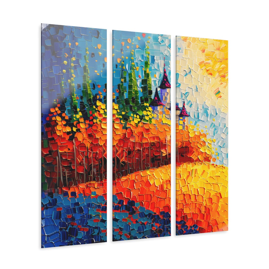 Vibrant Mosaic Triptych Wall Art - Hand-polished Acrylic Abstract Decor ...