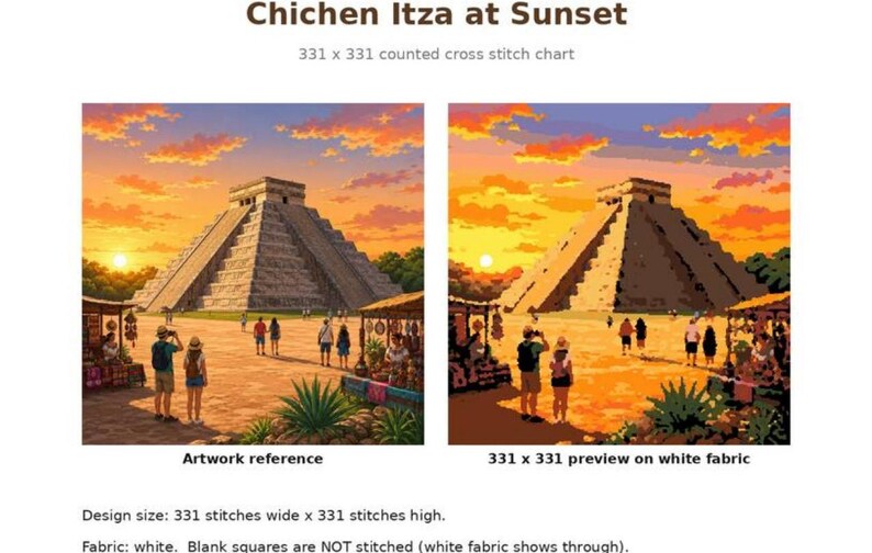 Chichen Itza Cross Stitch Pattern, Mayan Pyramid Mexico Sunset PDF - Etsy