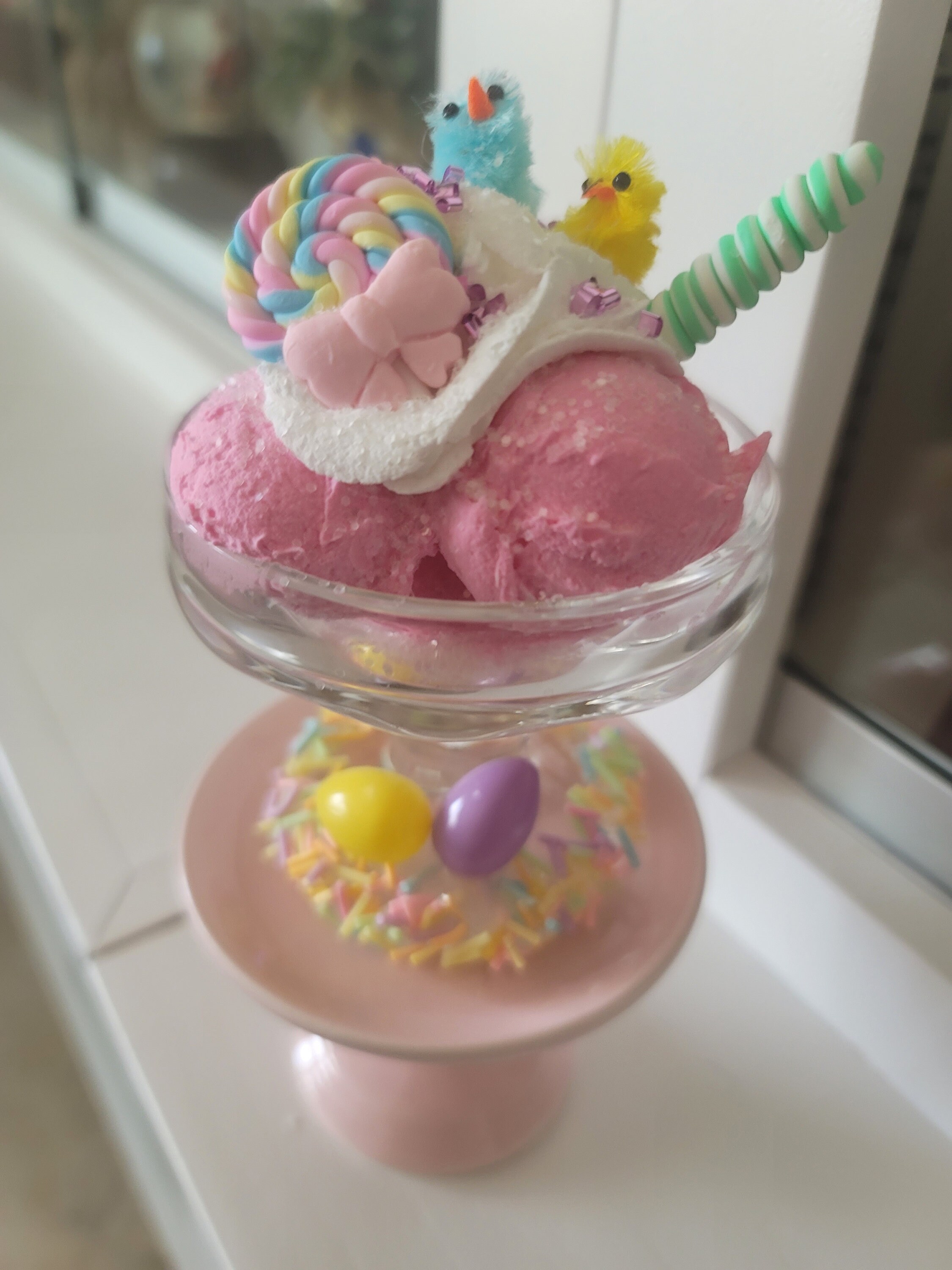 Faux Oce Cream Easter Decor, 3 Ice Cream Scoops Topped With Fake ...