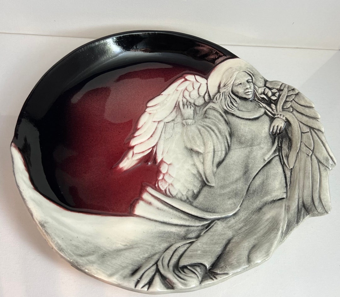 Flat Earth Pottery Dimensional Angel Plate in Plum Purple - Etsy