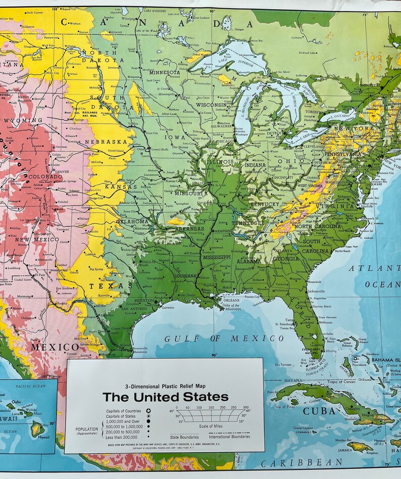 Plastic Relief Map of the United States Educational Aids Vintage - Etsy