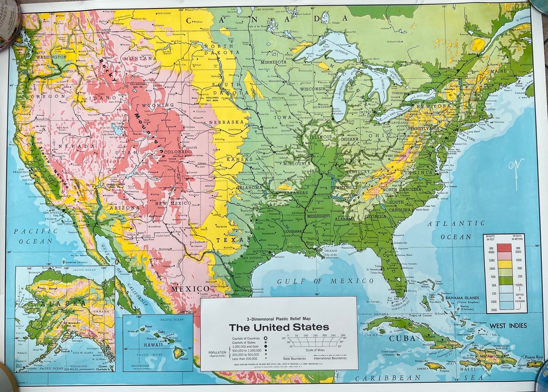 Plastic Relief Map of the United States Educational Aids Vintage - Etsy