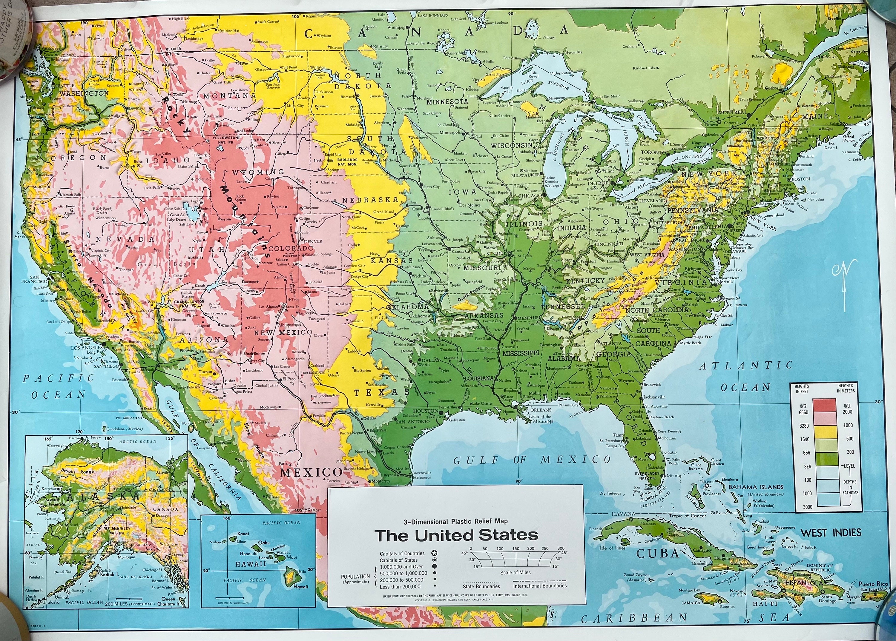 Plastic Relief Map of the United States Educational Aids Vintage - Etsy