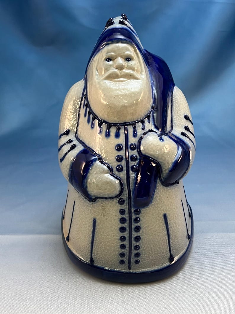 Eldreth Pottery Blue Salt Glaze Santa, Chubby Santa With Sack - Etsy