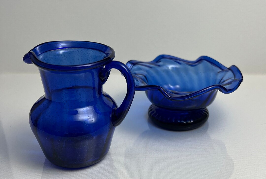 Cobalt Blue Hand Blown Mexican Art Glass Set - Etsy