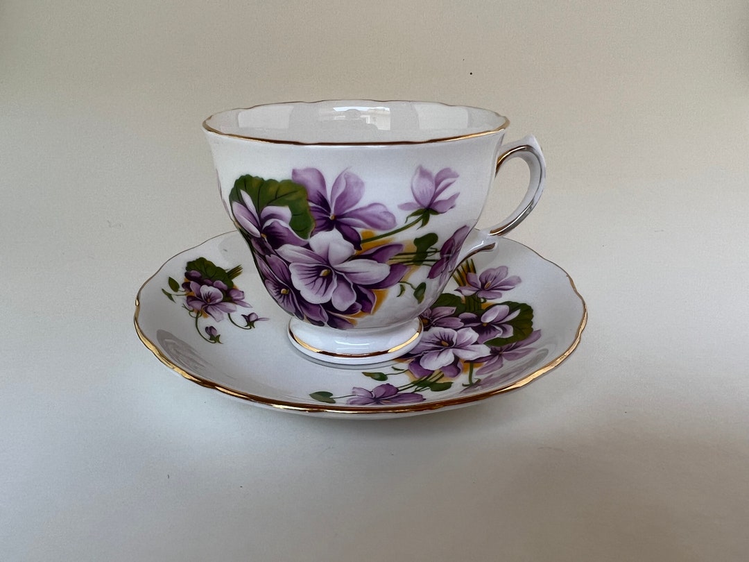 Royal Vale Bone China Teacup Set: Purple Violets, Gold Trim - Etsy