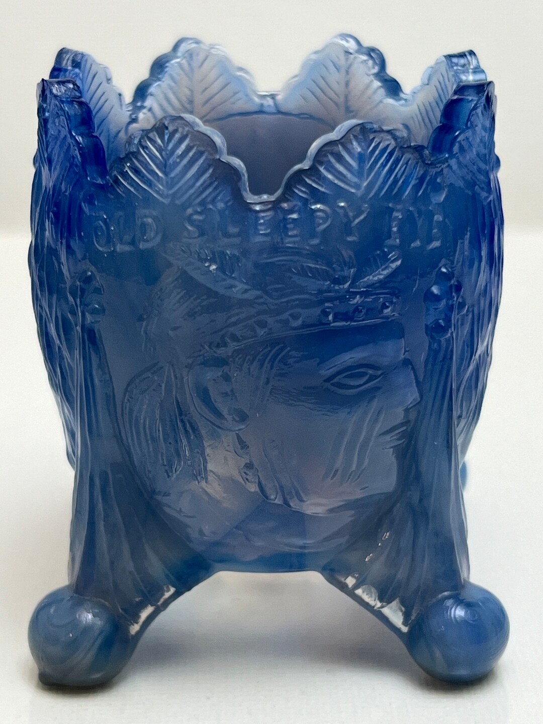 Guernsey Bennett Art Glass Old Sleepy Eye Blue Slag Glass Native ...