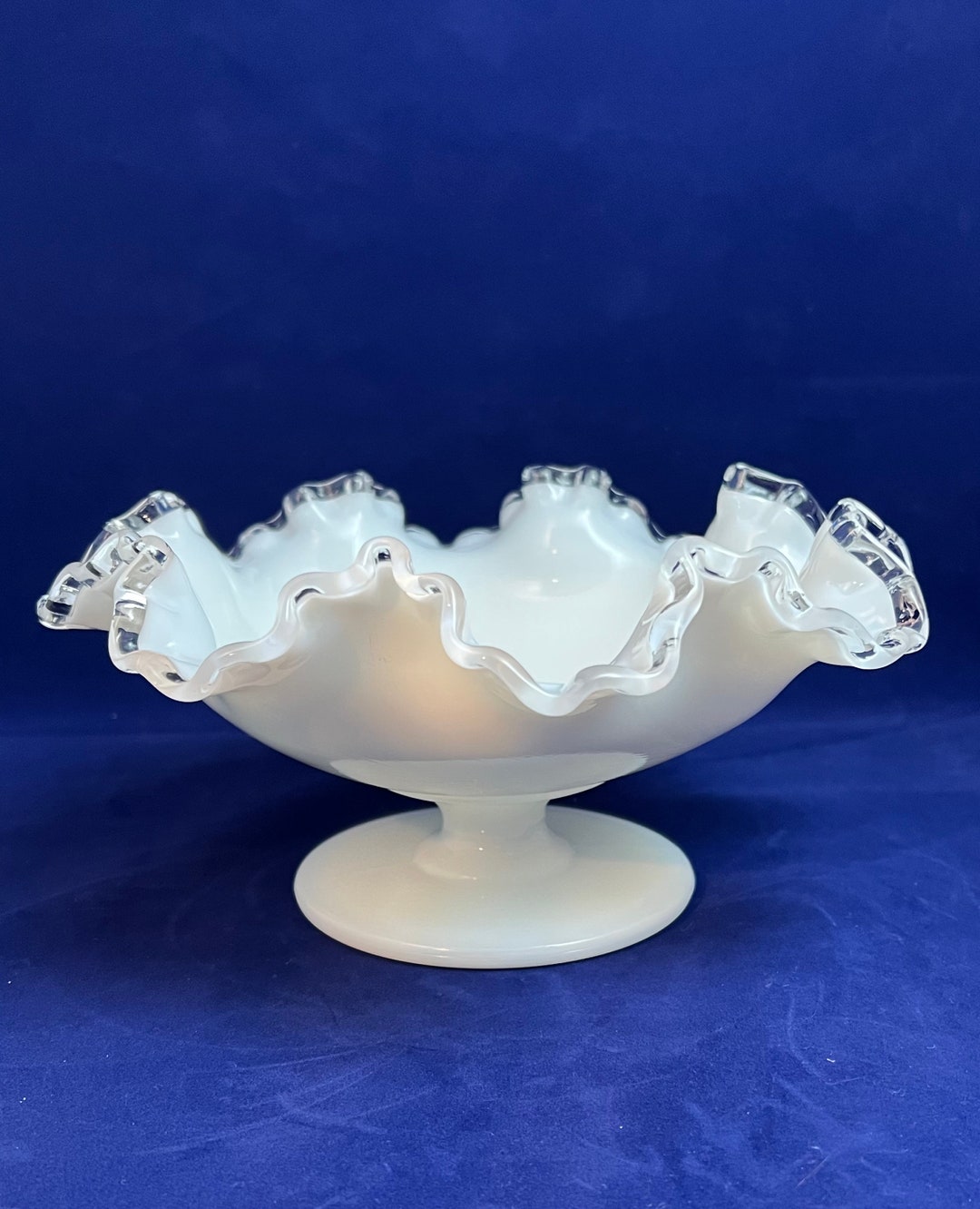 Fenton White Silver Crest Ruffled Compote Dish - Etsy