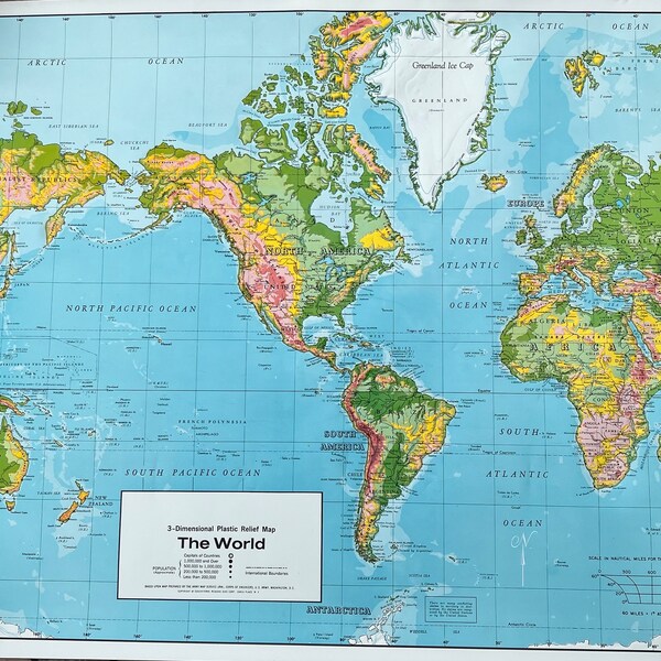 World Raised Relief Map - Etsy