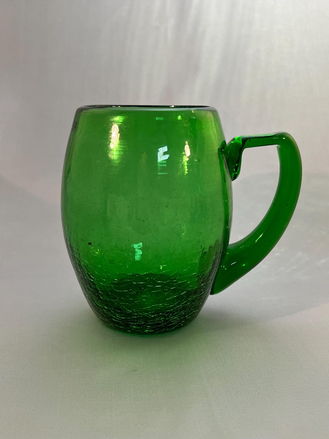 Blown Crackle Glass Barrel Mug. Emerald Green - Etsy