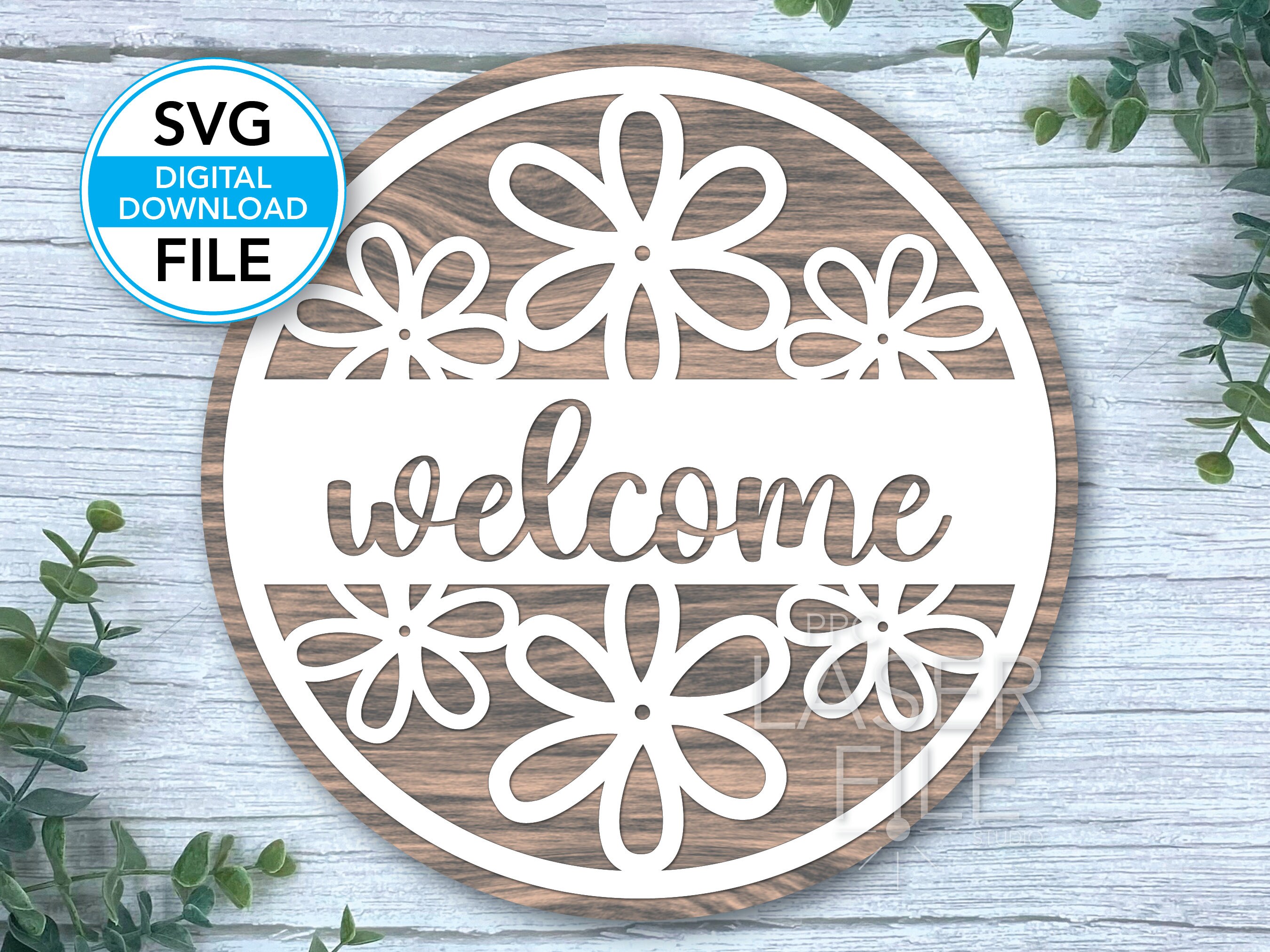 Welcome Daisy Round, Digital Download, Round Door Hanger SVG, PDF, EPS ...