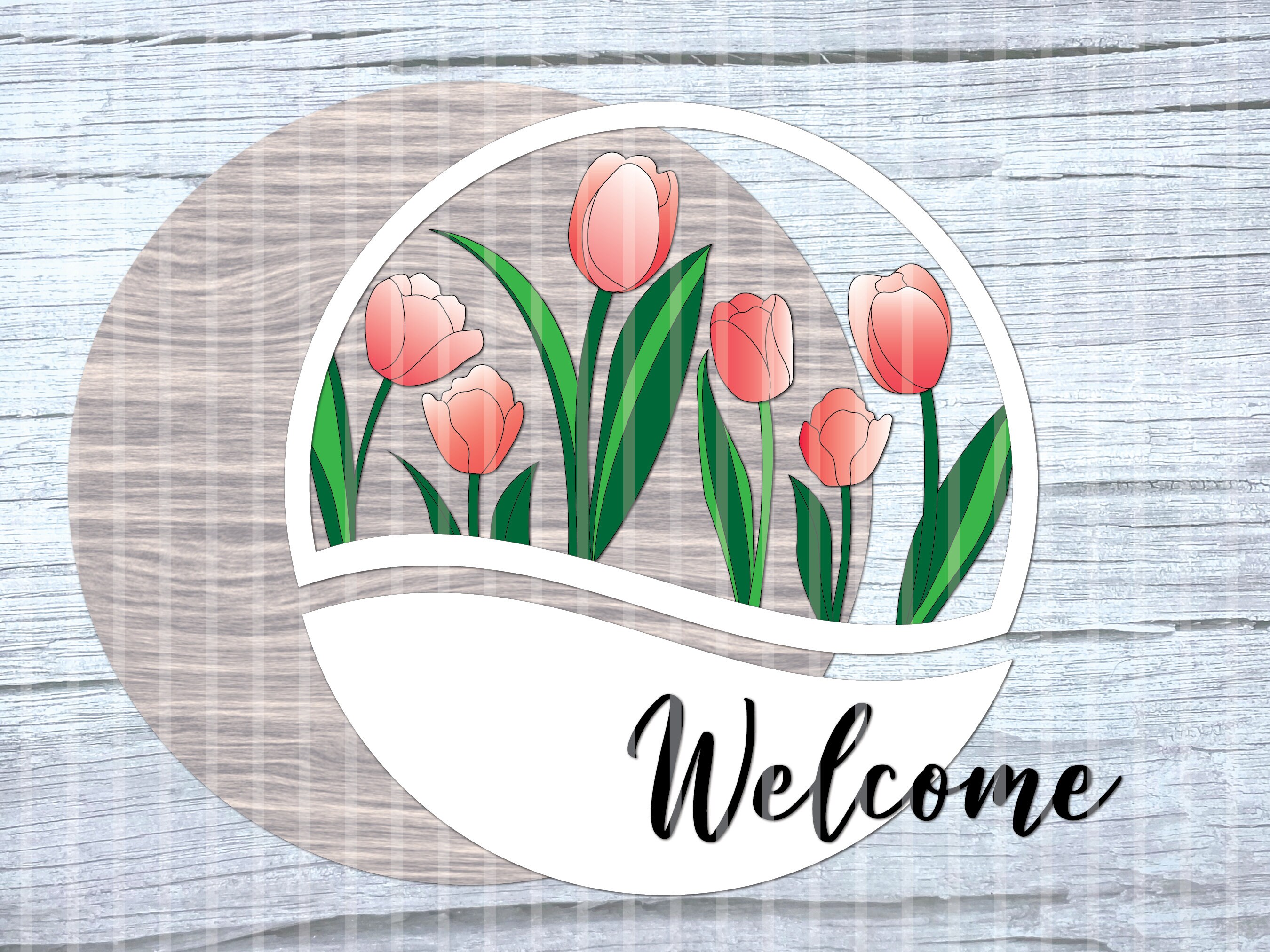 Welcome Tulip Round, Digital Download, Round Door Hanger SVG, PDF, EPS ...