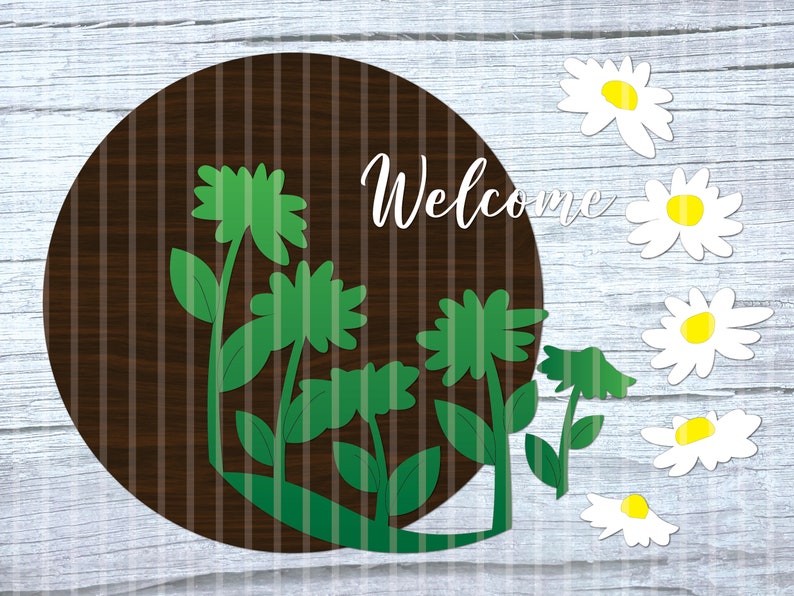 Welcome Daisy Round, Digital Download, Round Door Hanger SVG, PDF, EPS ...