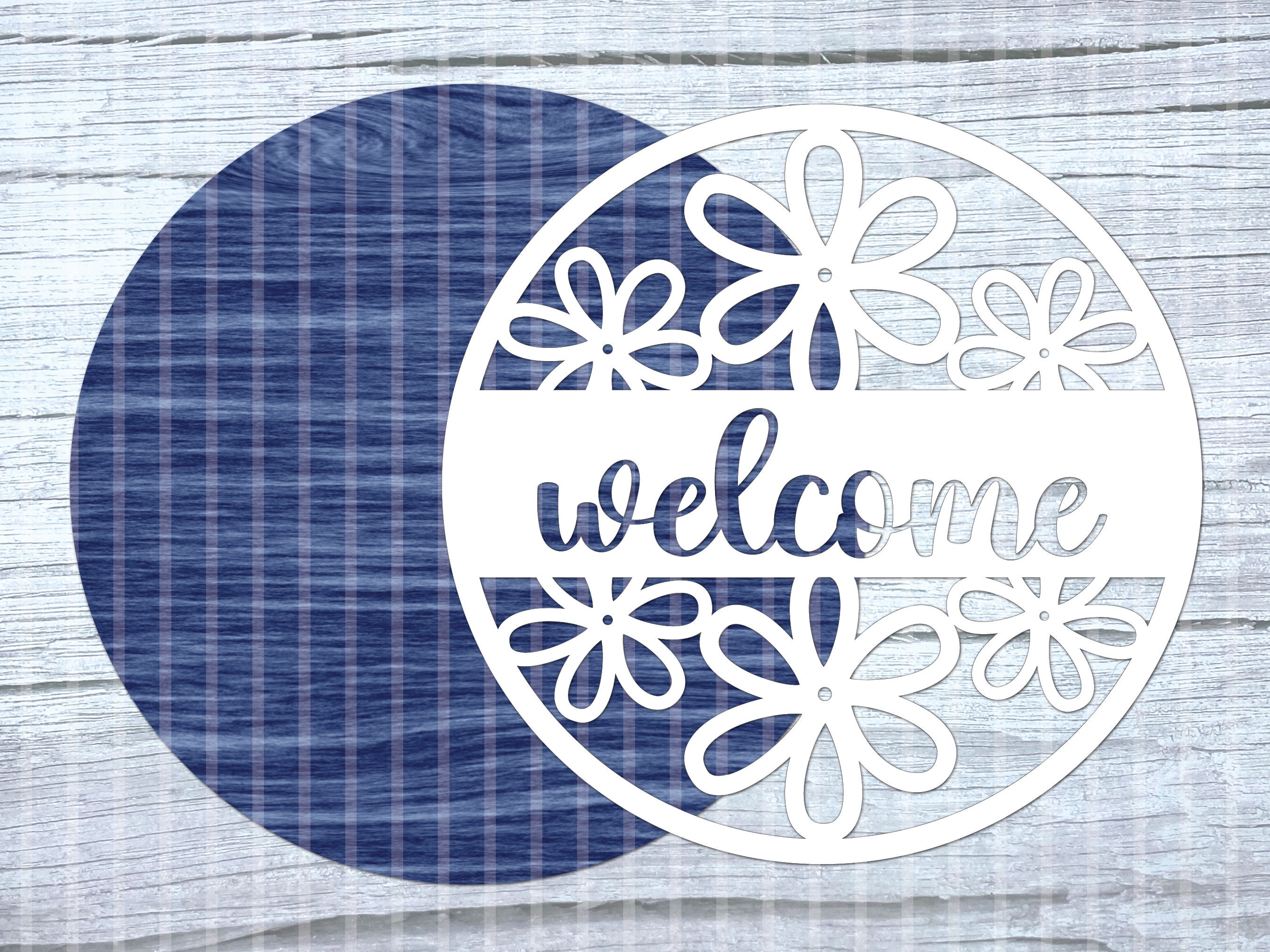 Welcome Daisy Round, Digital Download, Round Door Hanger SVG, PDF, EPS ...