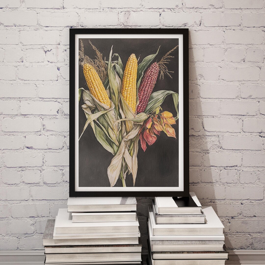 Corn Print, Fall Harvest Art, Printable Wall Decor, Autumn Corn Artwork ...