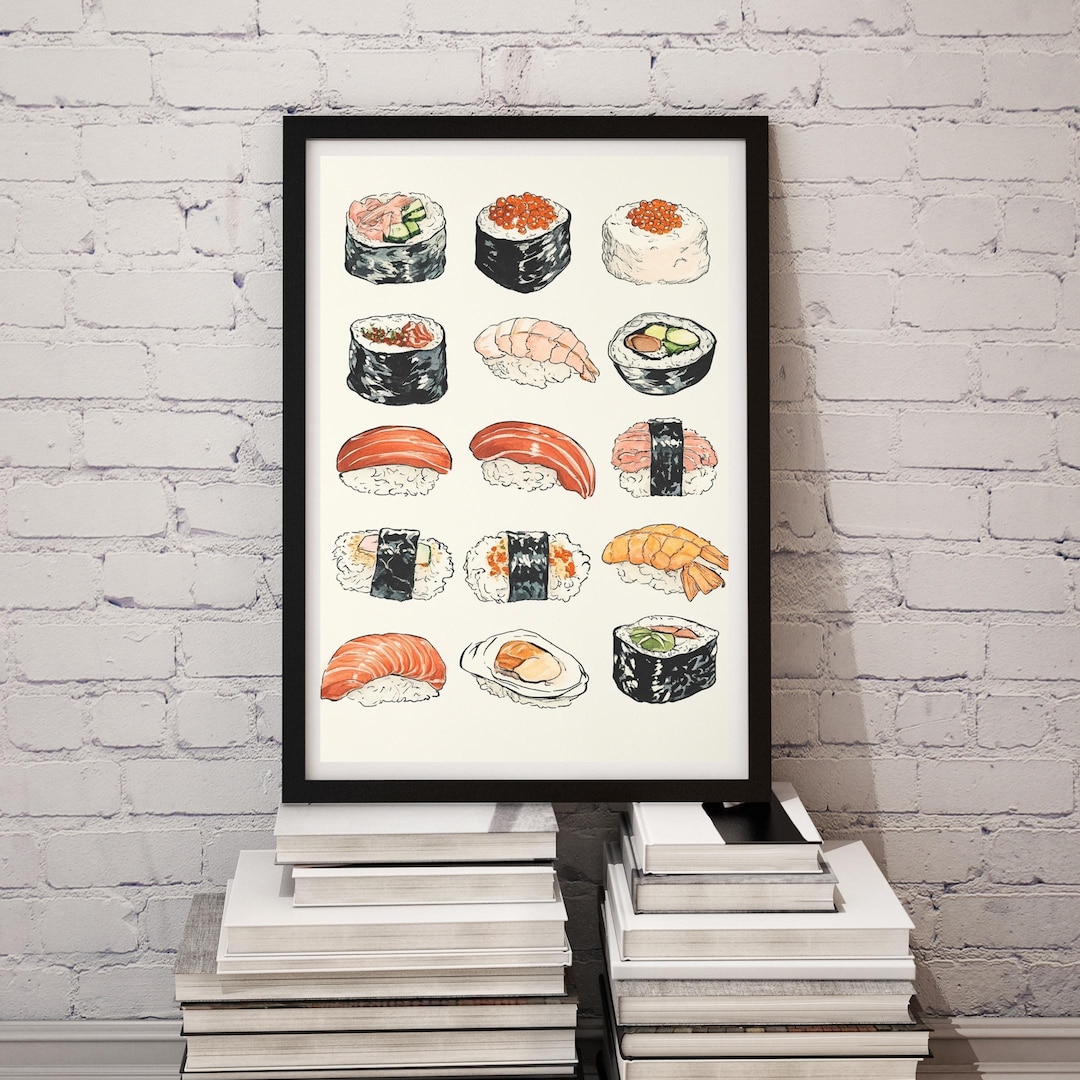 Japanese Sushi Art Print, Digital Download Wall Art, Sushi Restaurant ...