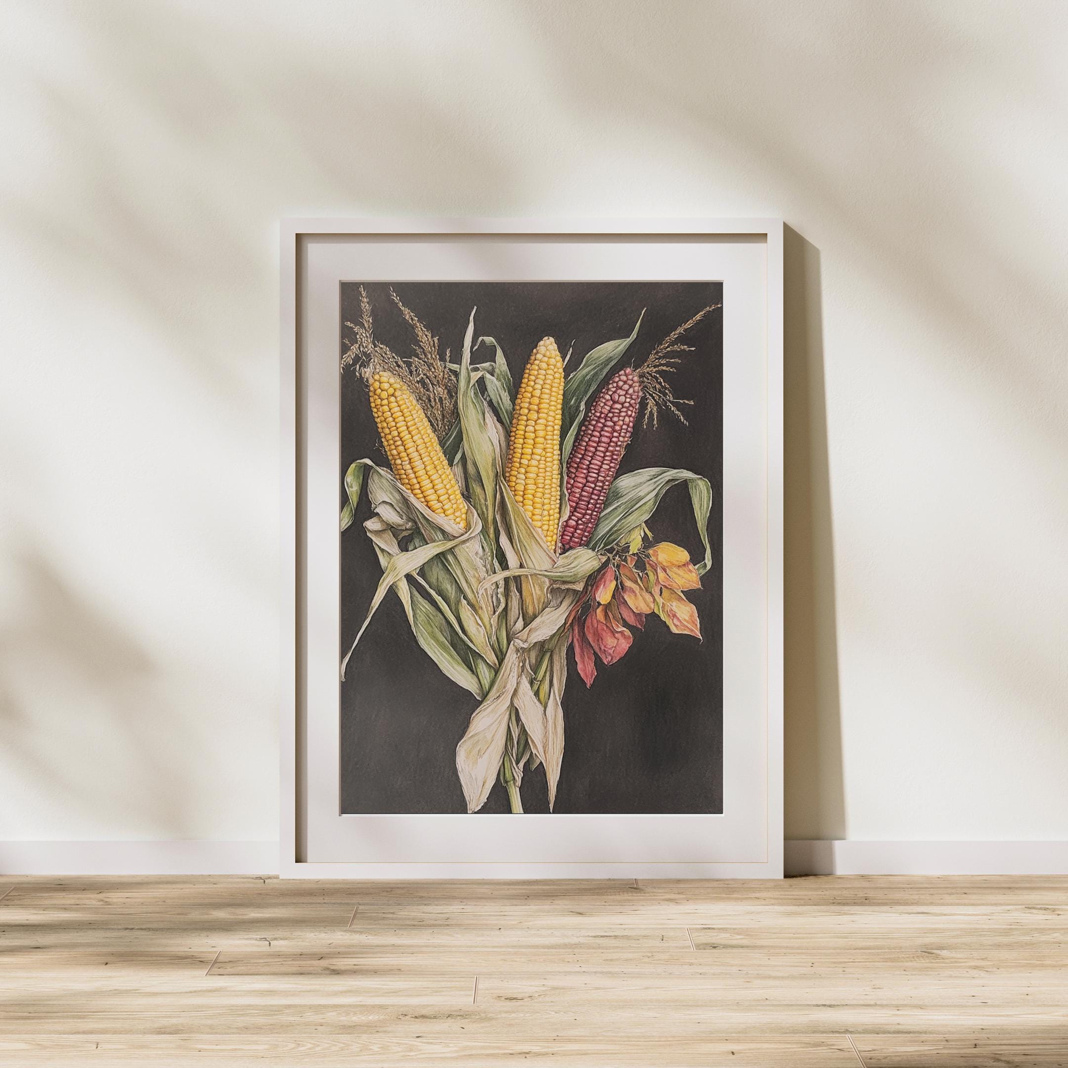 Corn Art Print, Corn Illustration Poster, Fall Artwork, Corn Wall Art ...