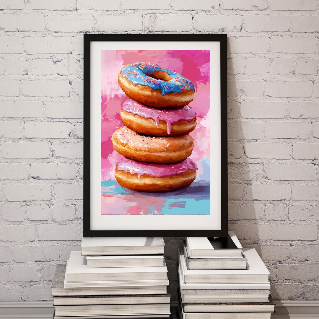 Donut Poster, Sweet Treats Art Print, Colorful Kitchen Decor, Dessert ...