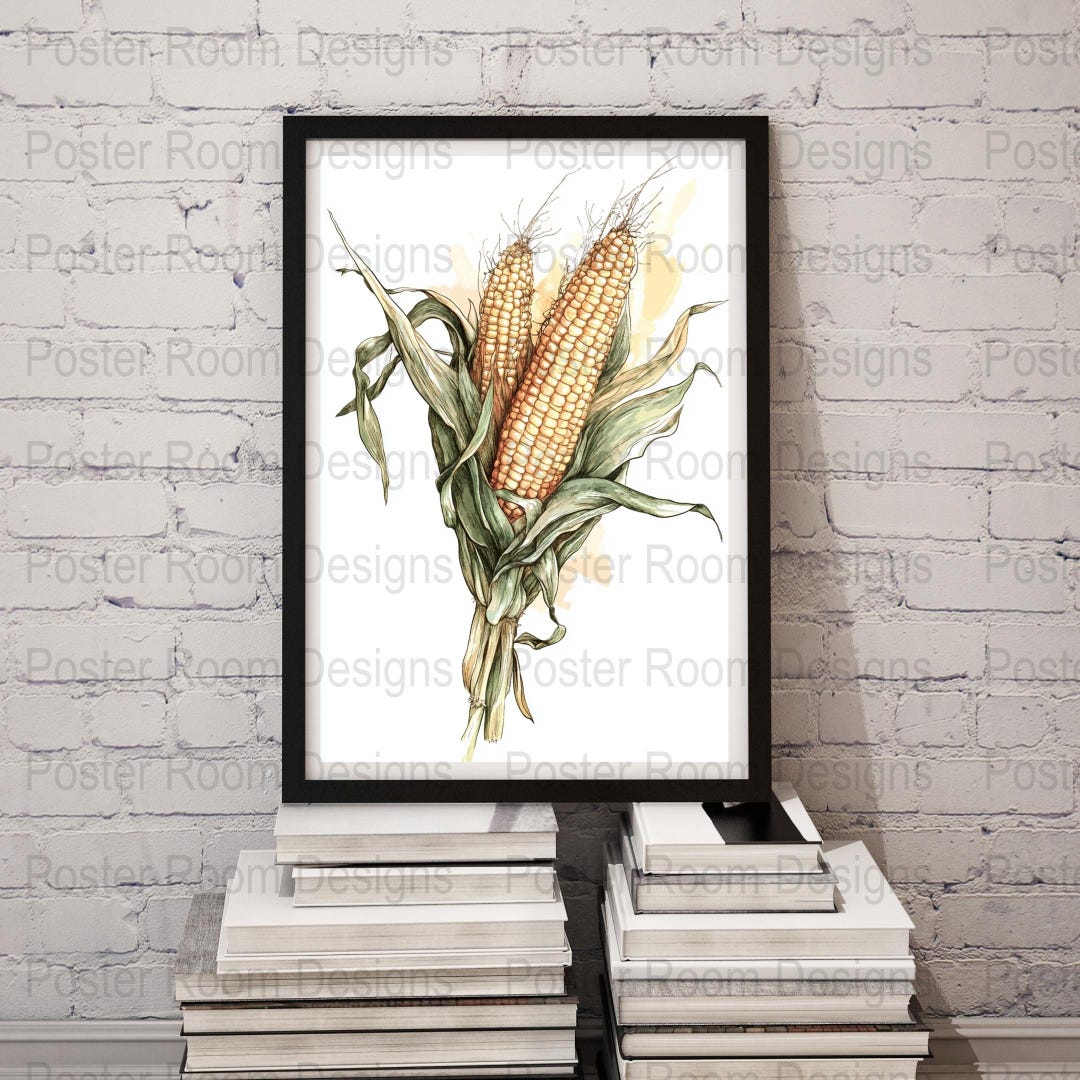 Corn Art Print, Rustic Farmhouse Decor, Vintage Botanical Illustration ...