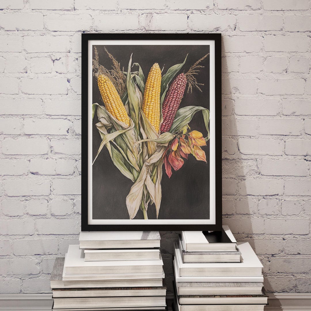 Corn Art Print, Corn Illustration Poster, Fall Artwork, Corn Wall Art ...