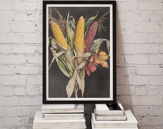 Corn Art Print, Corn Illustration Poster, Fall Artwork, Corn Wall Art ...