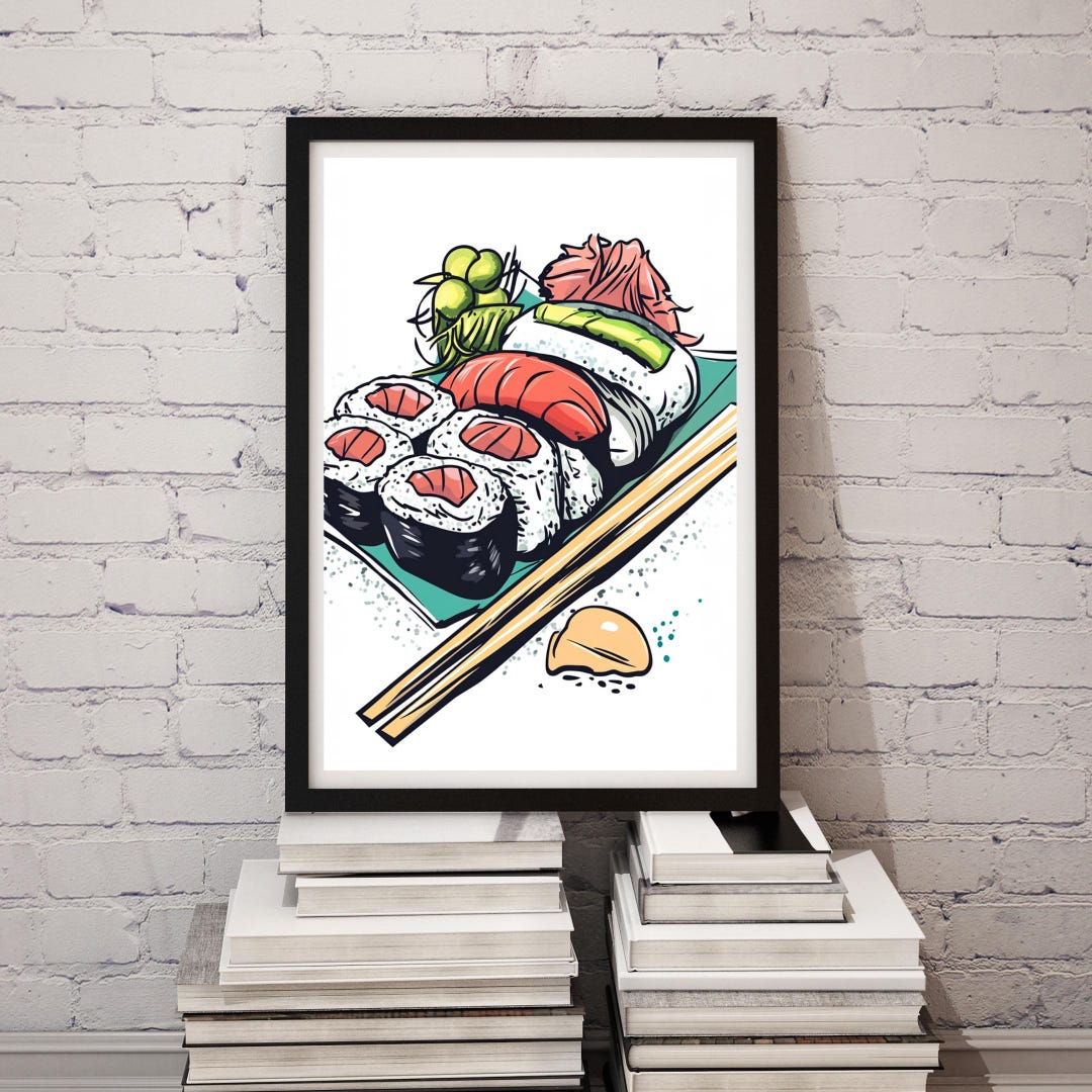 Japanese Sushi Art Print, Sushi Illustration Wall Art, Printable Sushi ...