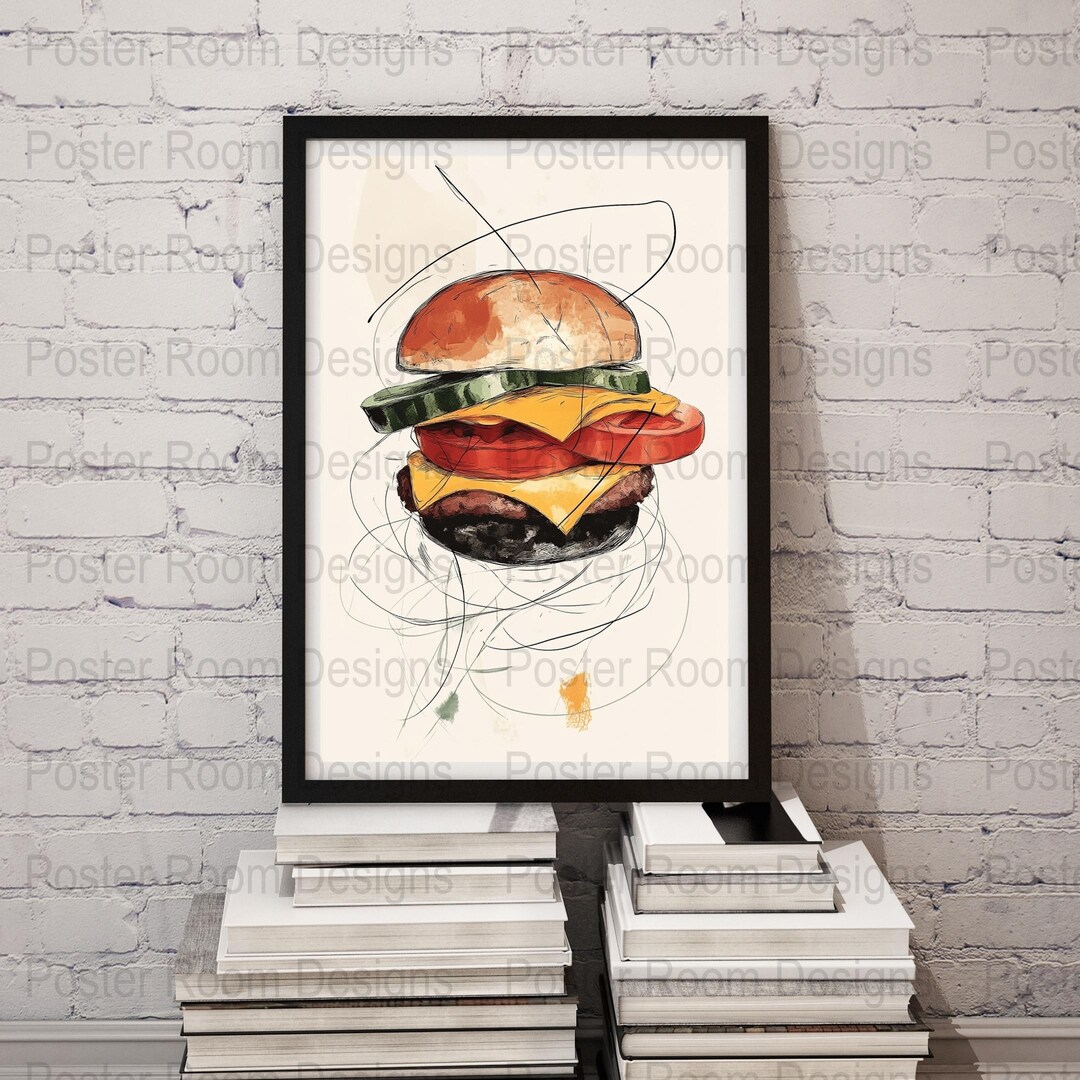 Burger Art Print, Abstract Food Illustration, Kitchen Wall Decor ...