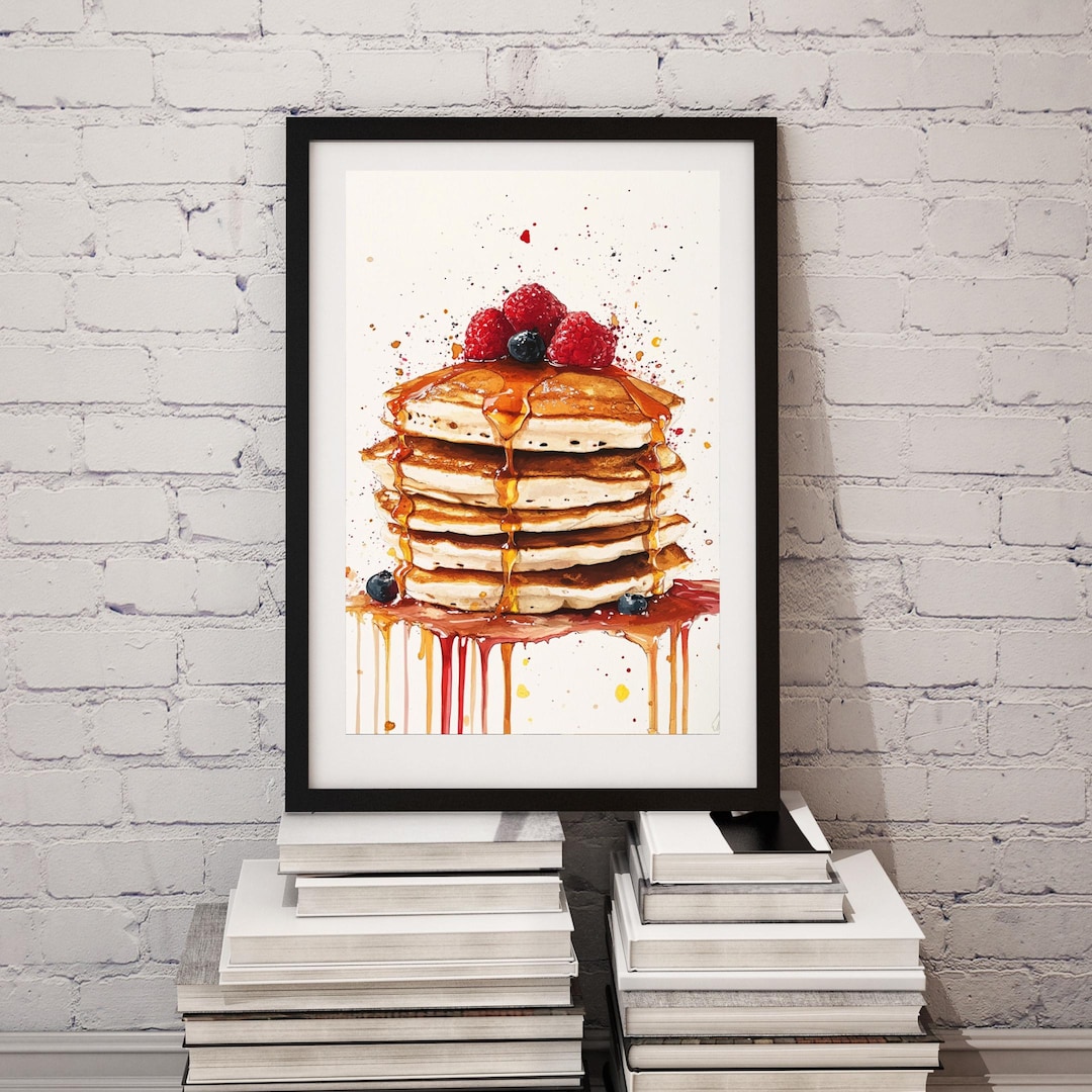 Stack of Pancakes Art Print, Food Wall Decor, Kitchen Art Poster ...