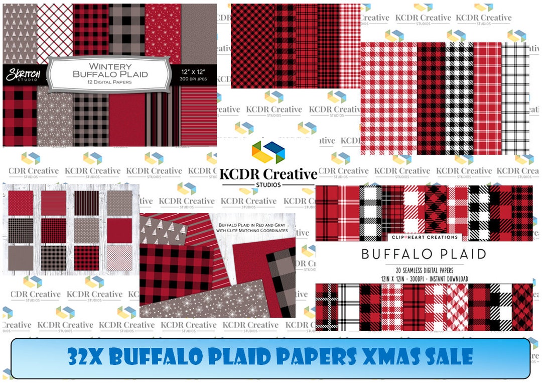 Christmas Buffalo Plaid Paper Bundle: Scrapbooking Card Making (32 ...