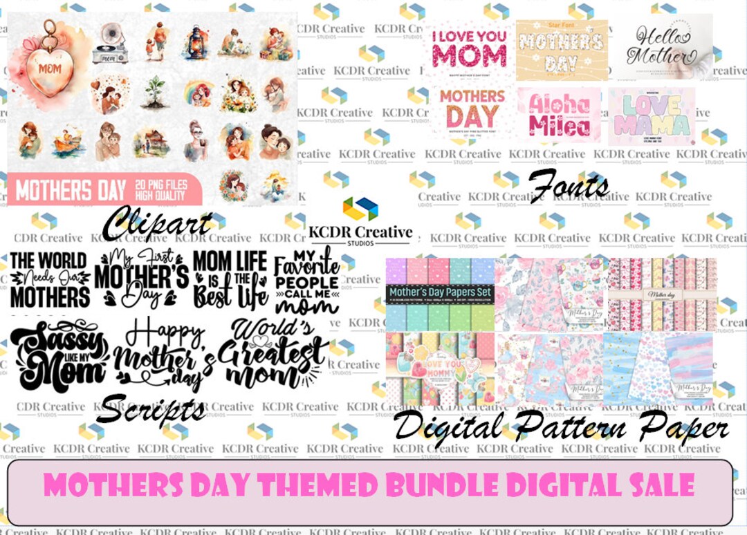 Celebrate Mom: Mother's Day Bundle - Clipart, Scripts, Patterns, Fonts ...