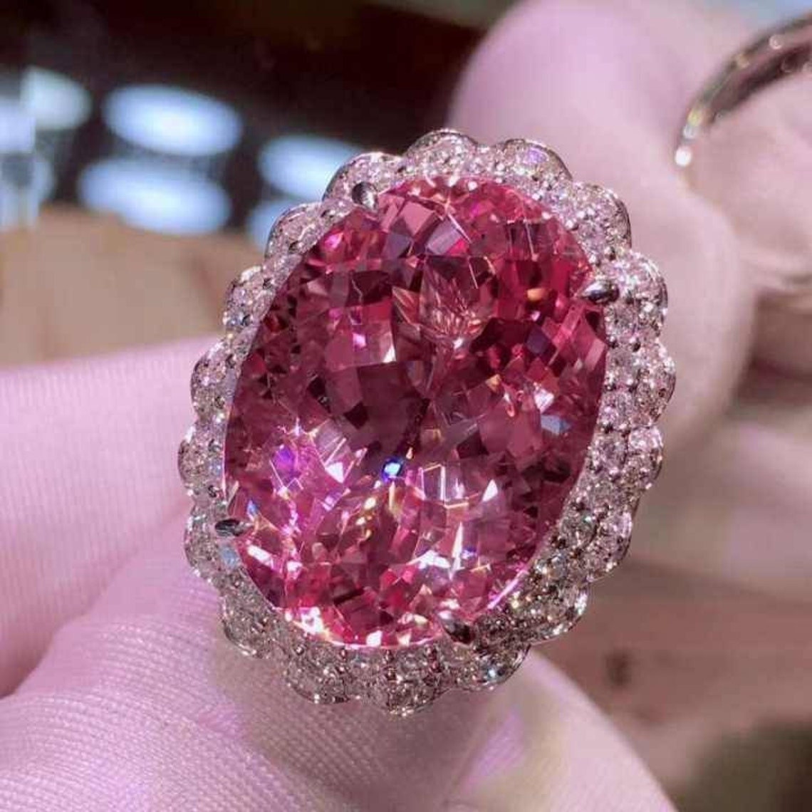 Luxury Pink Sapphire Engagement Ring, Pink Sapphire Silver Ring, Large ...