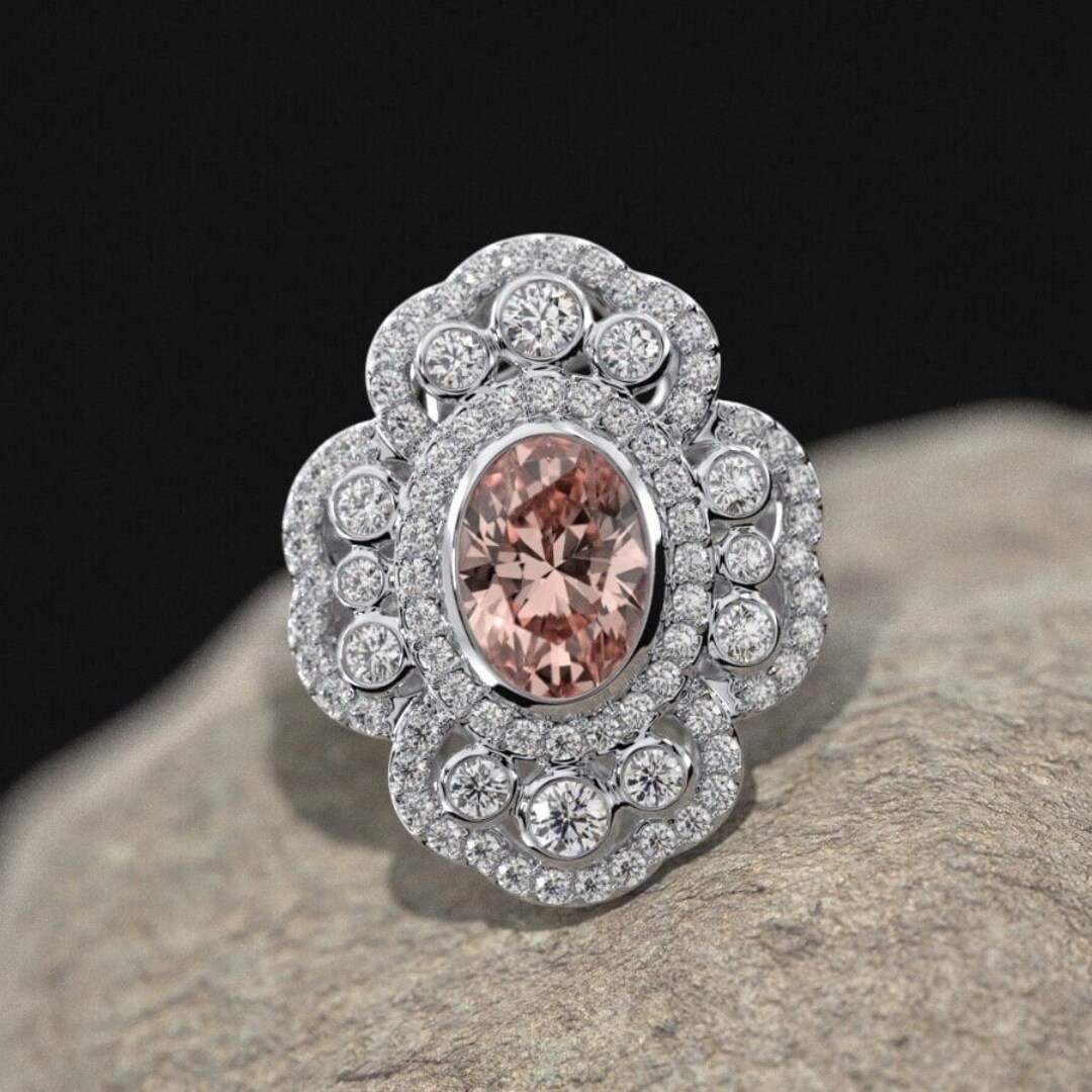 Oval Shape Morganite Wedding Ring, Oval Morganite Ring, Luxury Morganite Ring, Statement Ring ...